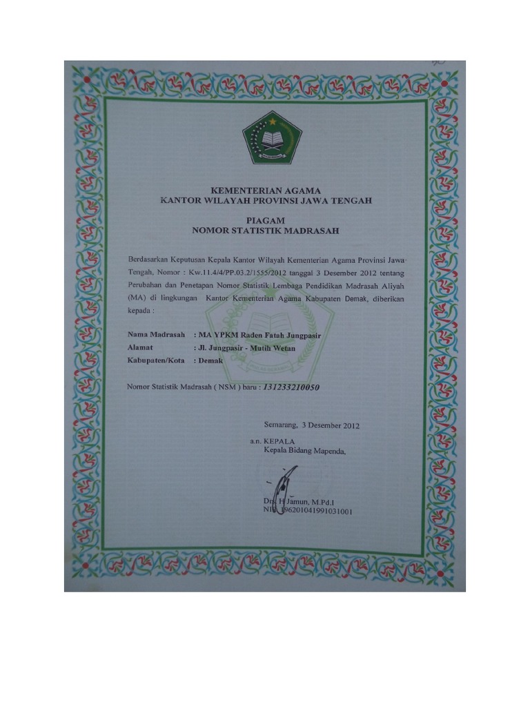 NSM (Nomor Statistik Madrasah) | PDF