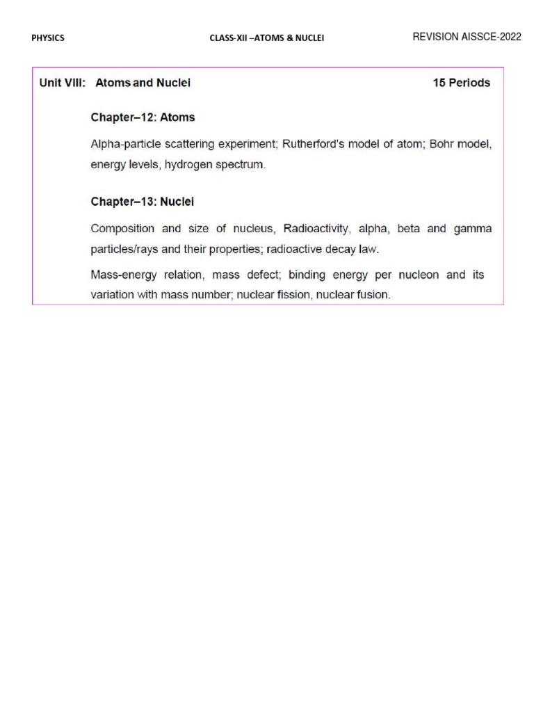 Important Question of Class Xii Physics-Atoms and Nuclei | PDF | Radioactive Decay | Nuclear Physics