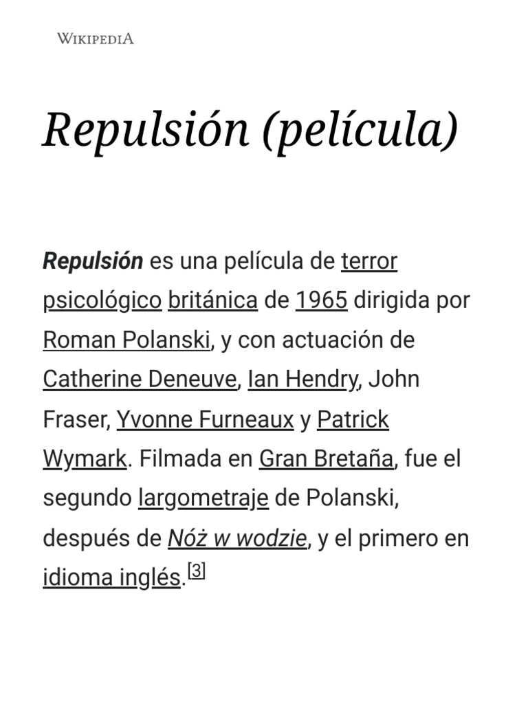 Repulsión (Película) - Wikipedia, La Enciclopedia Libre | PDF