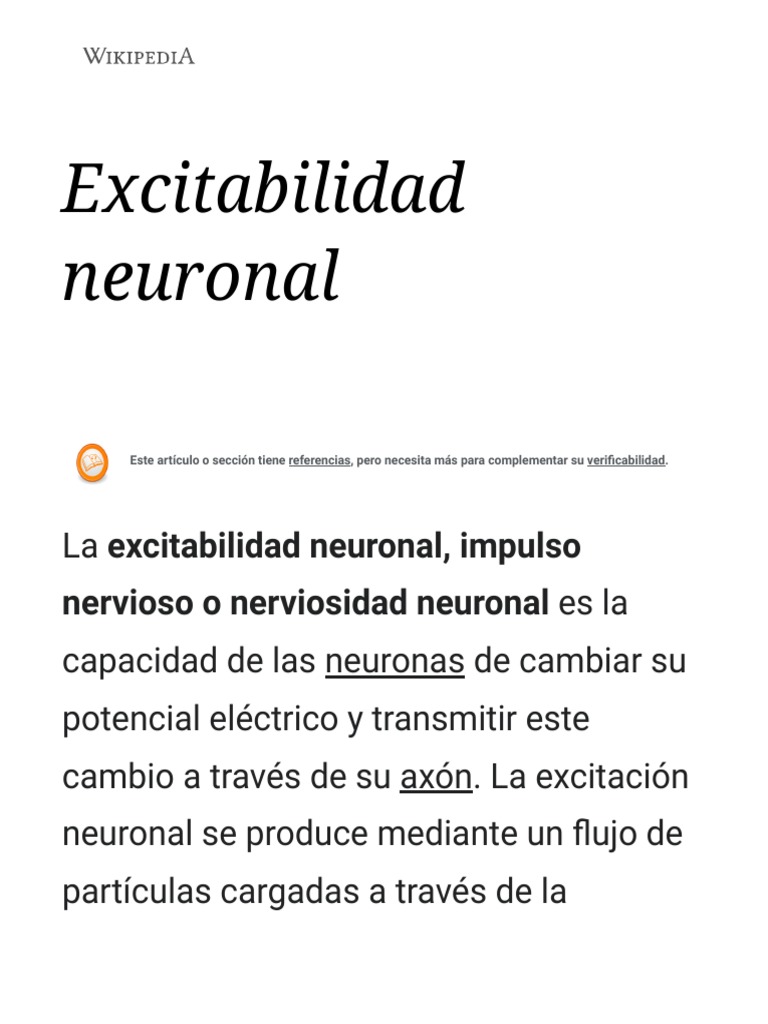 Excitabilidad Neuronal - Wikipedia, La Enciclopedia Libre | PDF