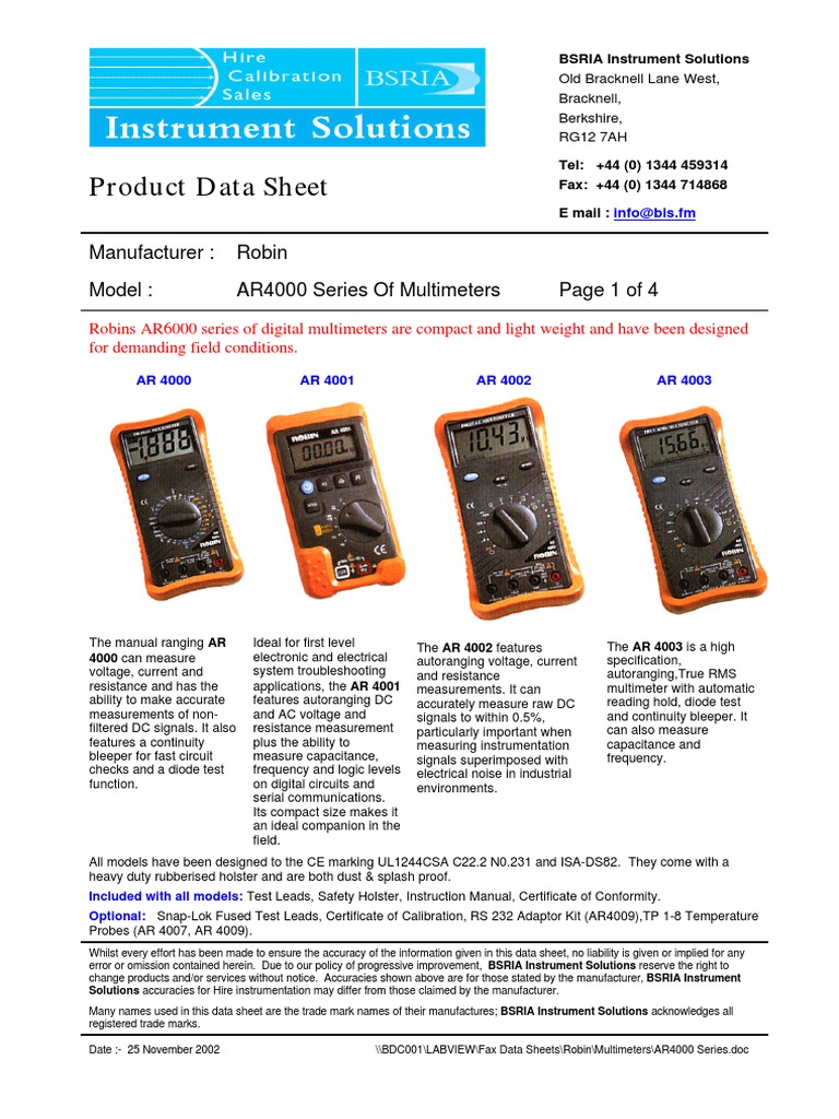 Robin AR4000 Series Data Sheet | PDF | Electrical Network ...