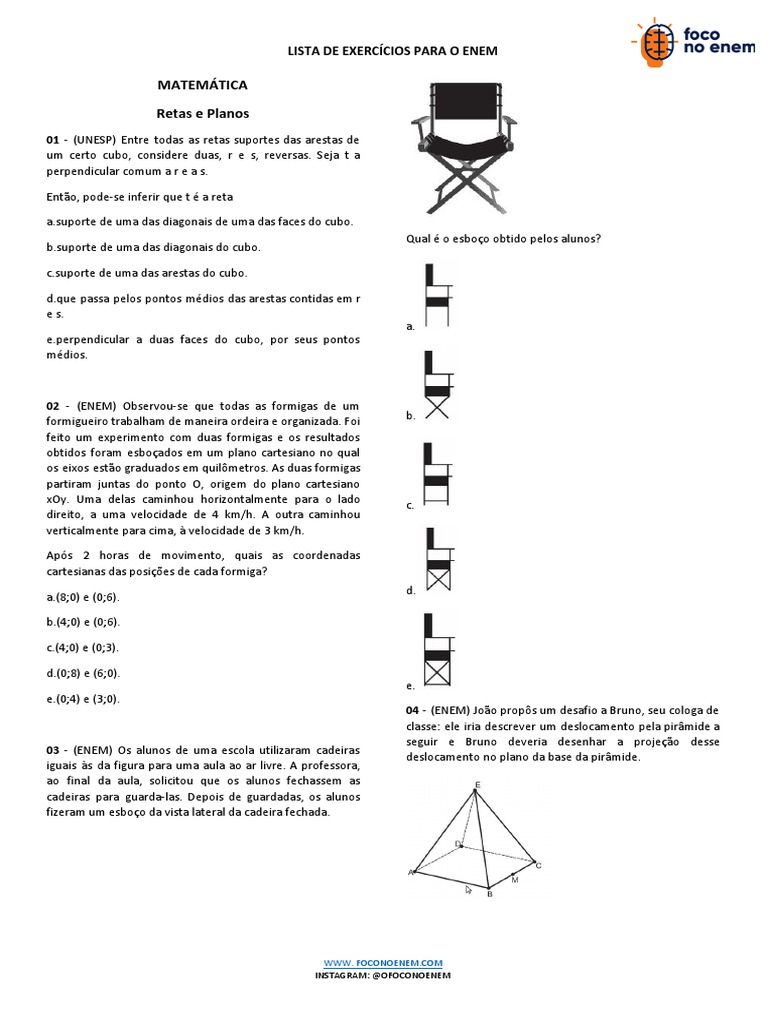 Retas e Planos Lista de Exercicios Matematica ENEM | PDF | Sistema de ...