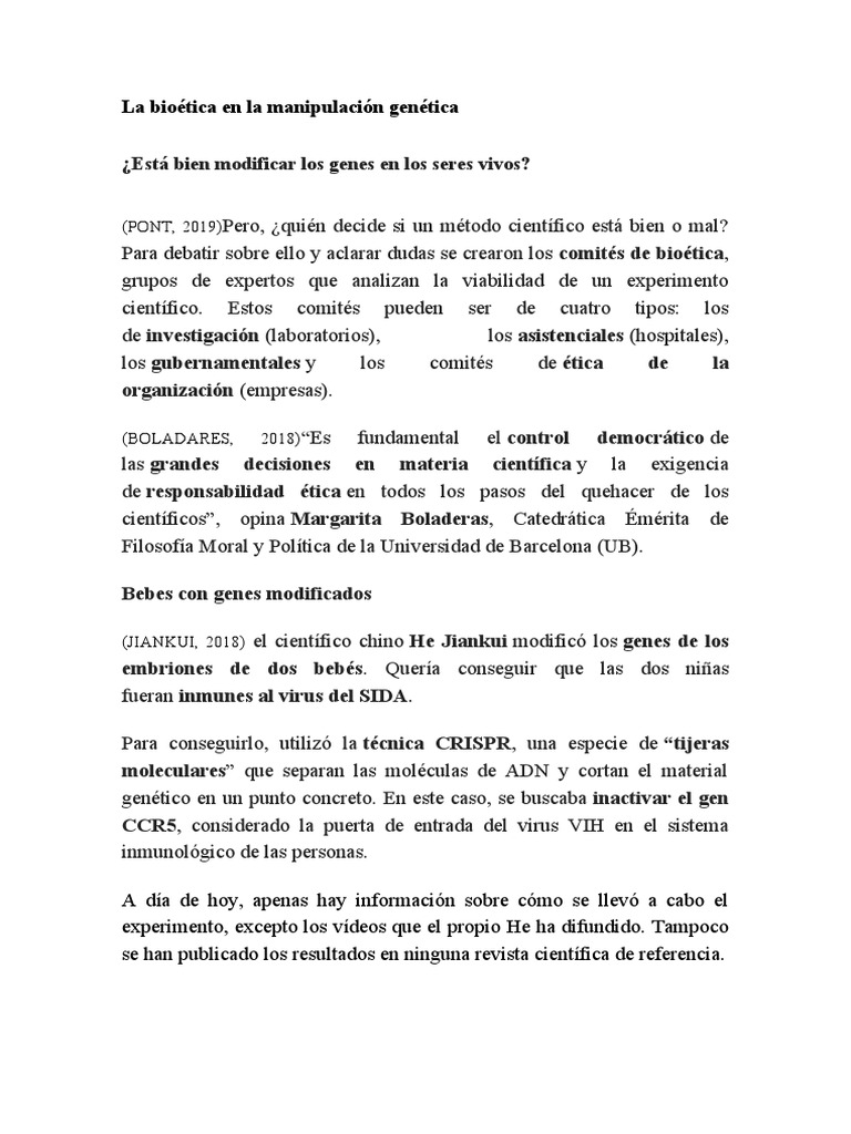 La Bioética en La Manipulación Genética | PDF | Genética | Gene