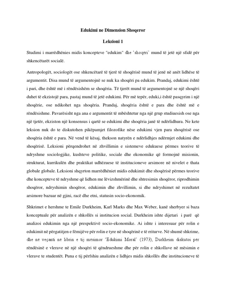 Edukimi Ne Dimensionin Shoqeror 1 | PDF