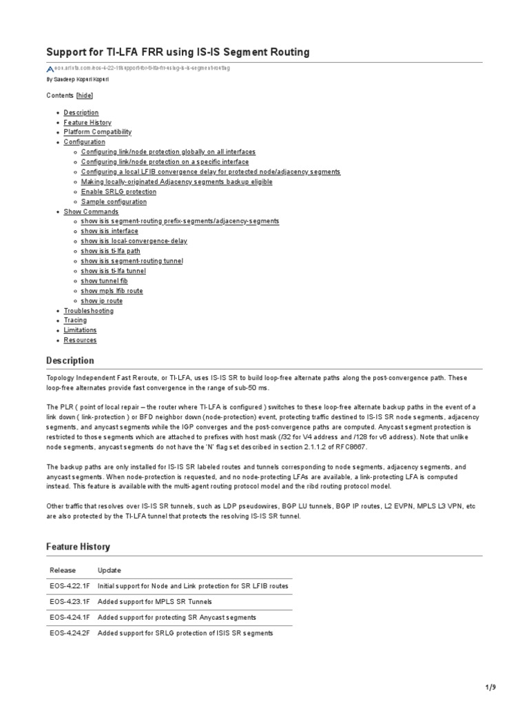 Support For TI-LFA FRR Using Is-Is Segment Routing | PDF | Networking ...