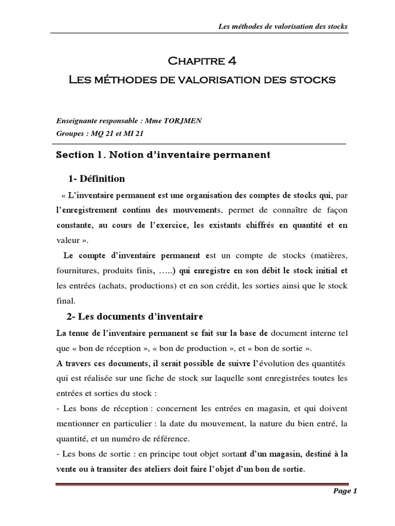 Chap 4. Les Méthodes de Valorisation Des Stocks | PDF | Ordinateurs