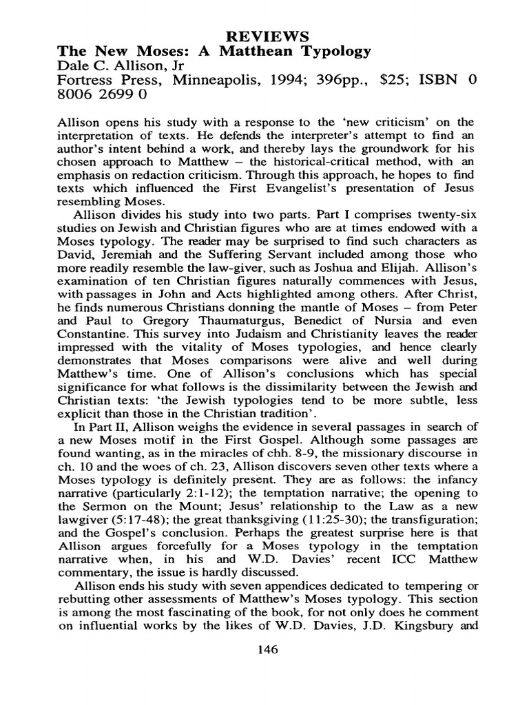 A New Moses Dale Allison Review | PDF | Bible | Protestantism