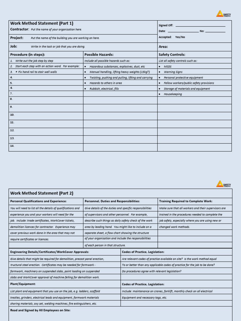 Simple Method Statement Template | PDF | Economic Sectors | Safety