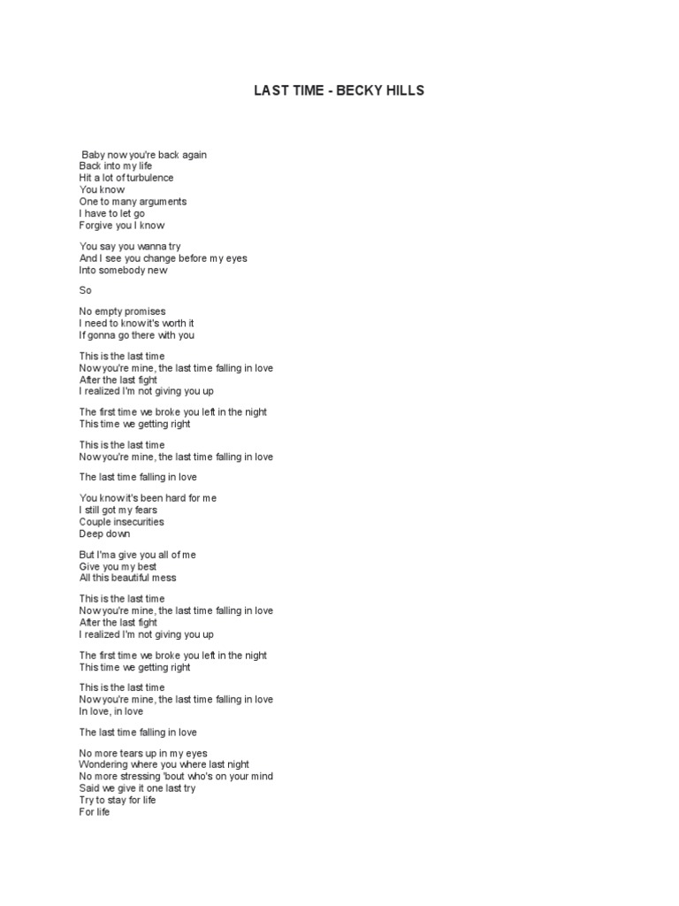 Last Time - Becky Hills Lyrics | PDF
