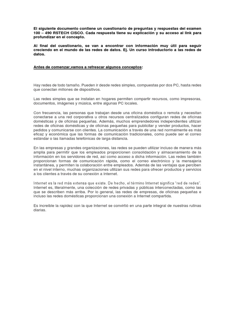 Cuestionario y Conceptos RSTECH Cisco | PDF | Modelo osi | Red de computadoras