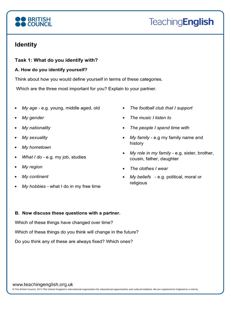 Identity Student Worksheet | PDF | Climate Change