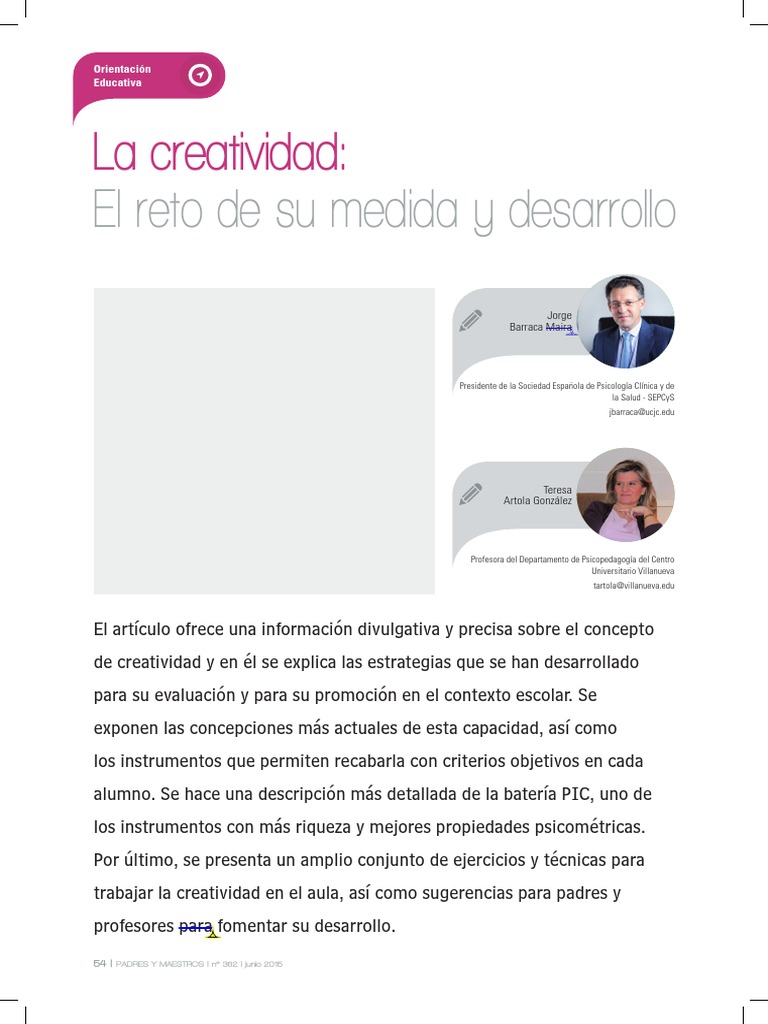 La Creatividad: El Reto de Su Medida y Desarrollo | PDF