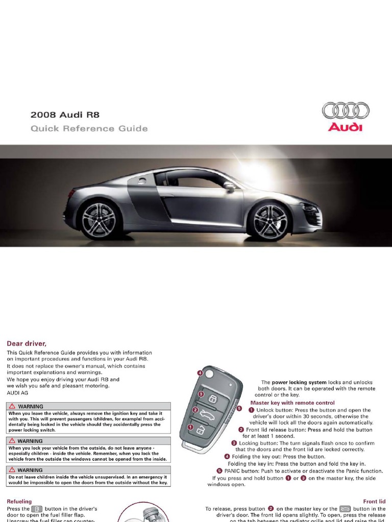 R8 Quick Reference | PDF | Airbag | Manual Transmission
