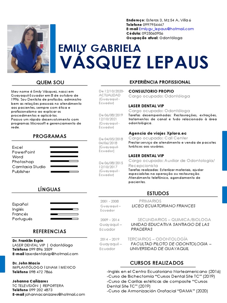 Currículo de Emily Vásquez, Odontóloga | PDF