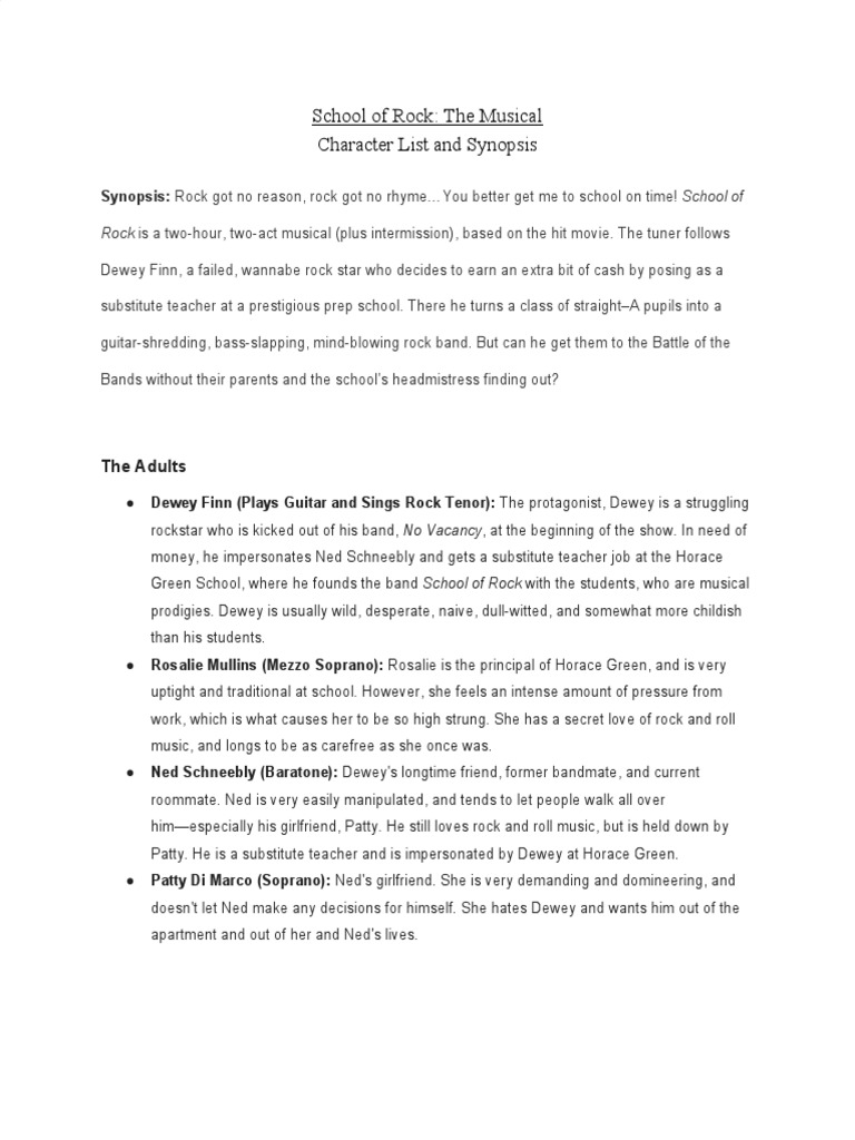 School of Rock Synopsis | PDF | Vocal Music | Performing Arts