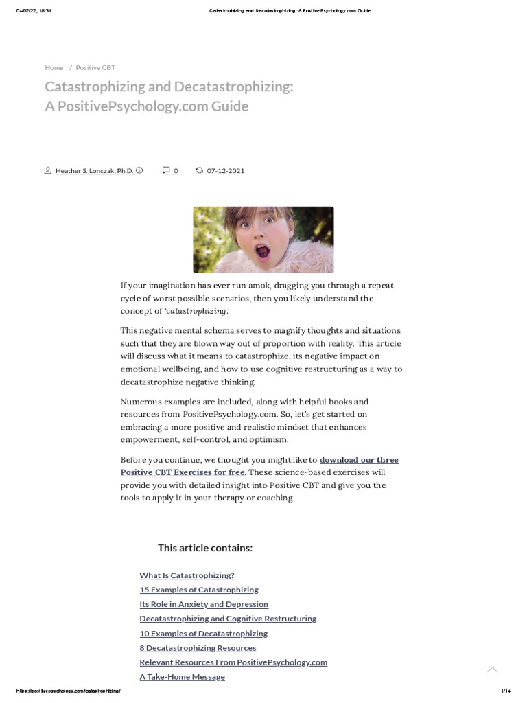 Catastrophizing and Decatastrophizing - A PositivePsychology - Com ...