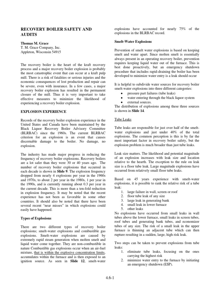 Recovery Boiler Safety and Audits: Thomas M. Grace Smelt-Water ...