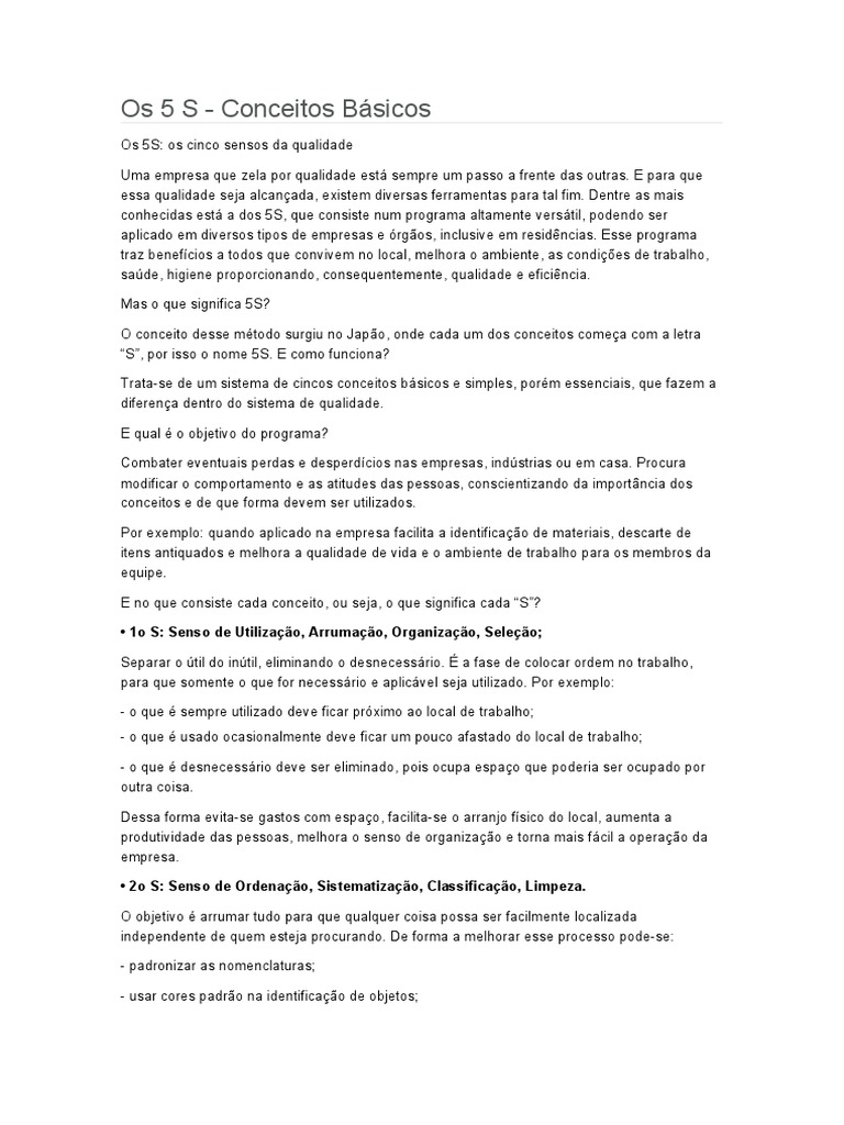 Os 5 S - Conceitos Básicos: - 1o S: Senso de Utilização, Arrumação ...