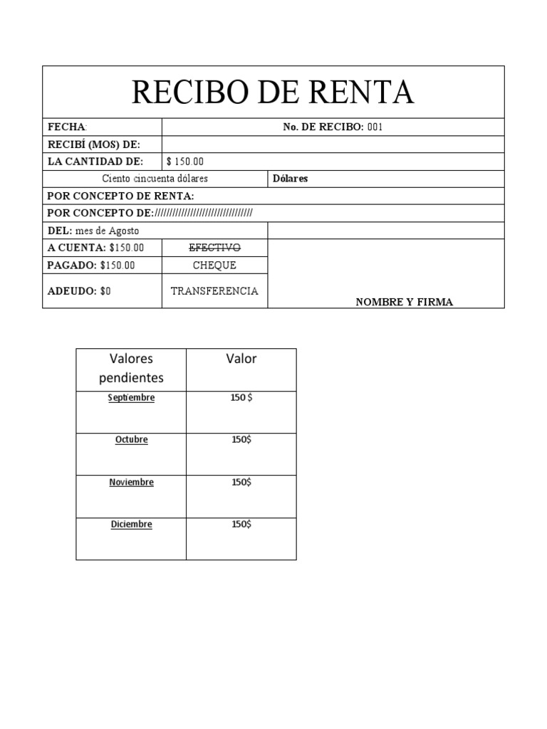 Formato de Recibo de Renta Mensual | PDF