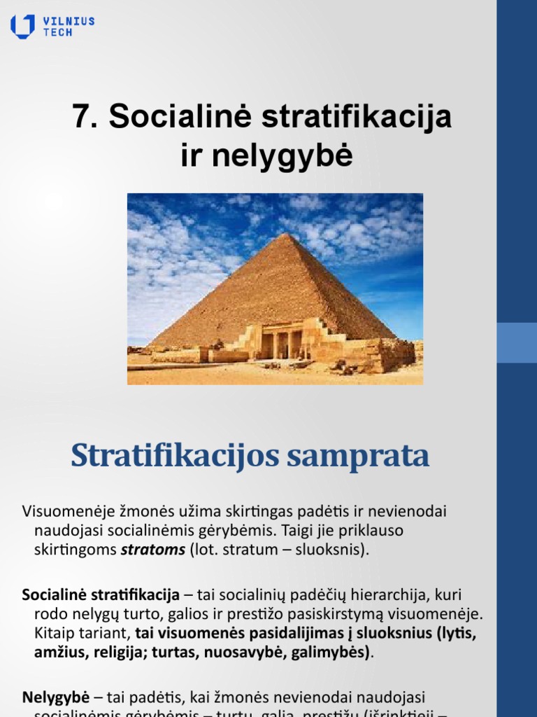 Sociologija 7 VGTU Stratifikacija Atn | PDF