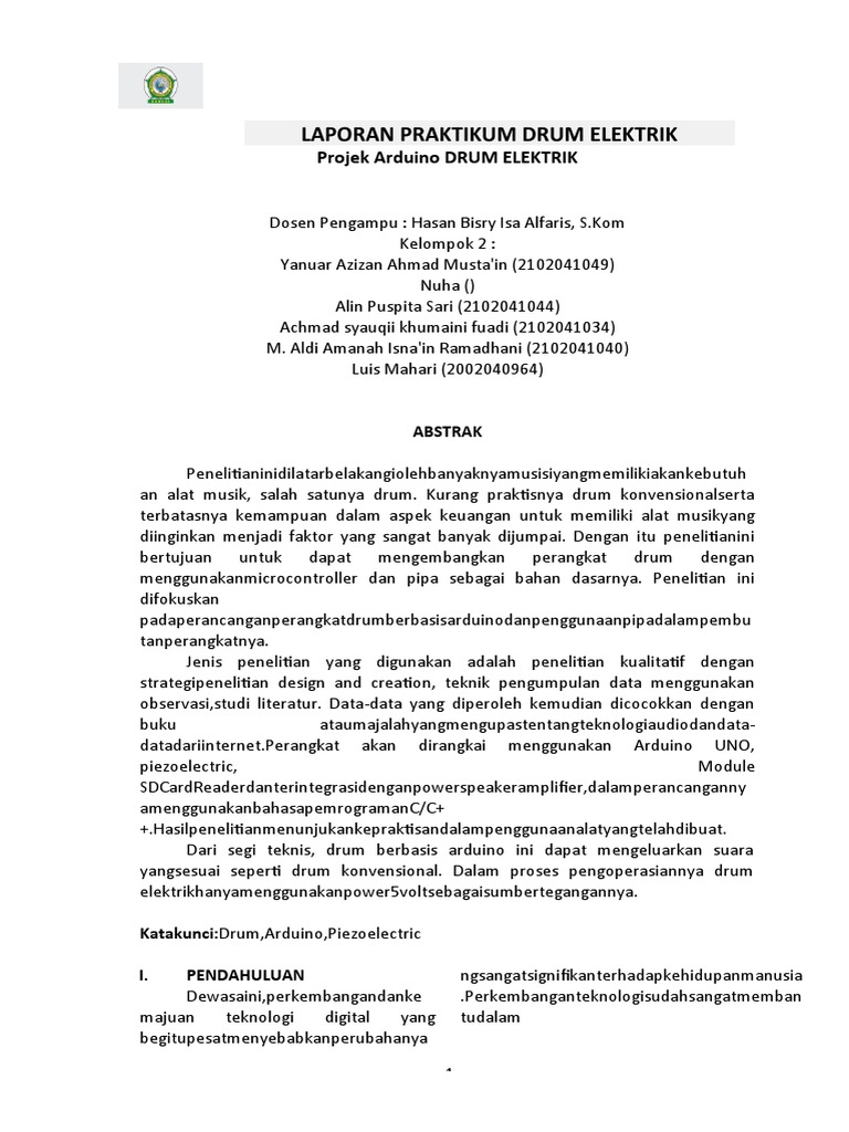Laporan Drum Elektrik Arduino | PDF