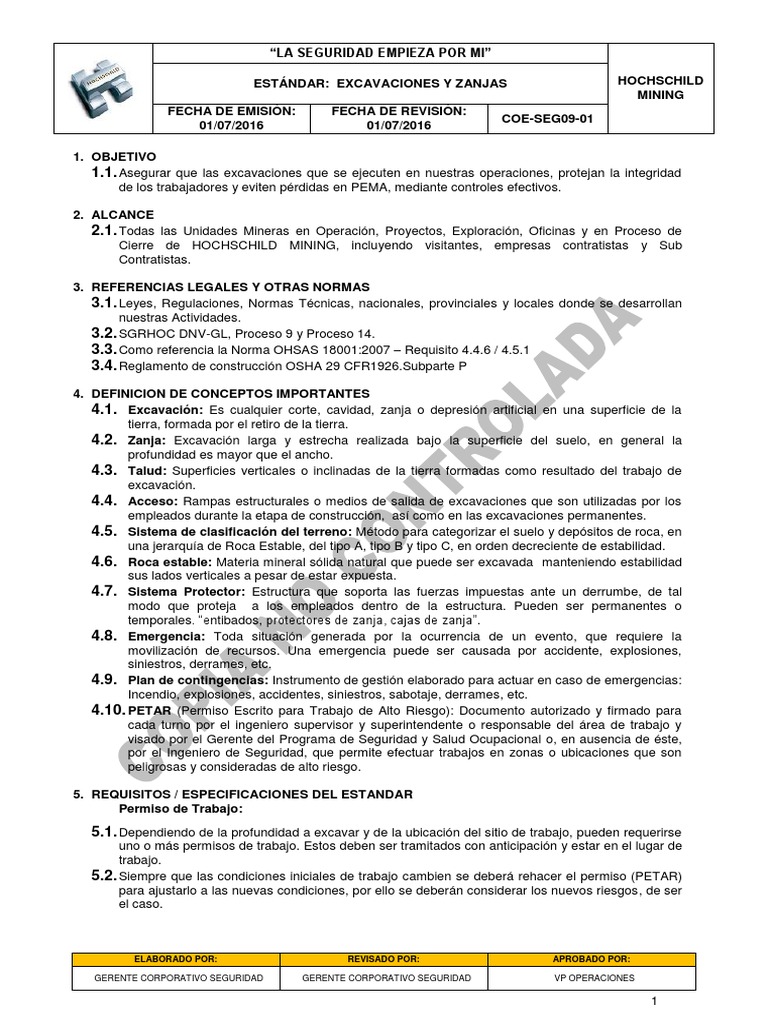 COE-SEG09-01 Excavaciones y Zanjas | PDF