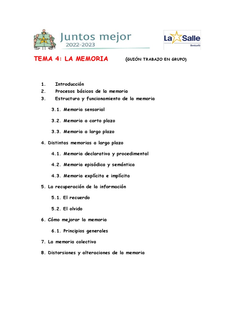 Tema 4 La Memoria Pdf