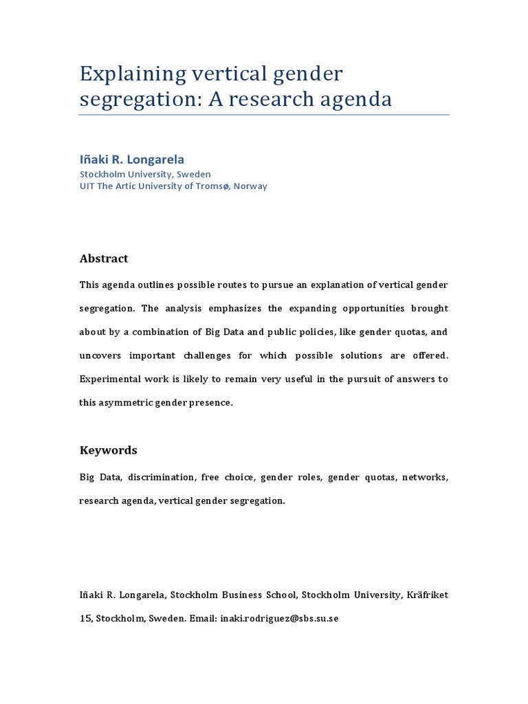 Longarela, I. R. (2017) - Explaining Vertical Gender Segregation - A Research Agenda. | PDF ...