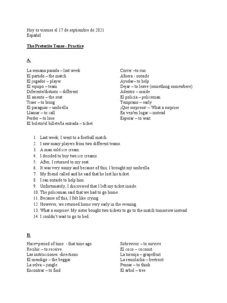 The Preterite Tense - Practice | PDF