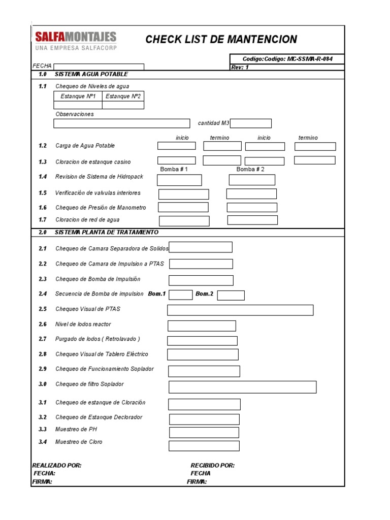 Check List de Mantenimiento de Equipos | PDF | Seguridad y salud ...