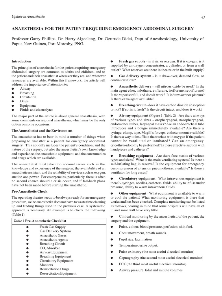 Anaesthesia For The Patient Requiring Emergency Abdominal Surgery | PDF ...