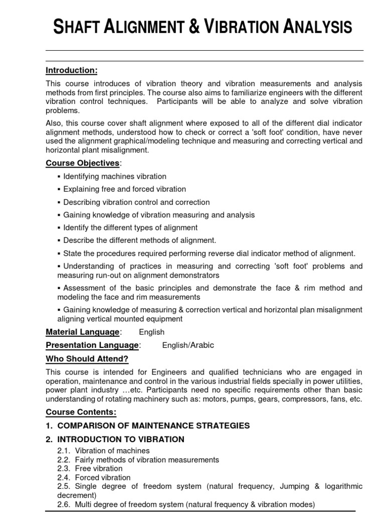 Shaft Alignment - Vibration Analysis - Outline | PDF | Applied And Interdisciplinary Physics ...