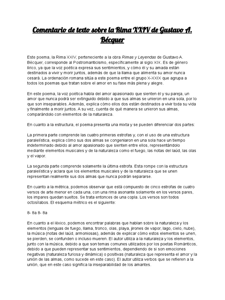 Comentario de Texto Sobre La Rima XXIV | PDF | Poesía | Amor