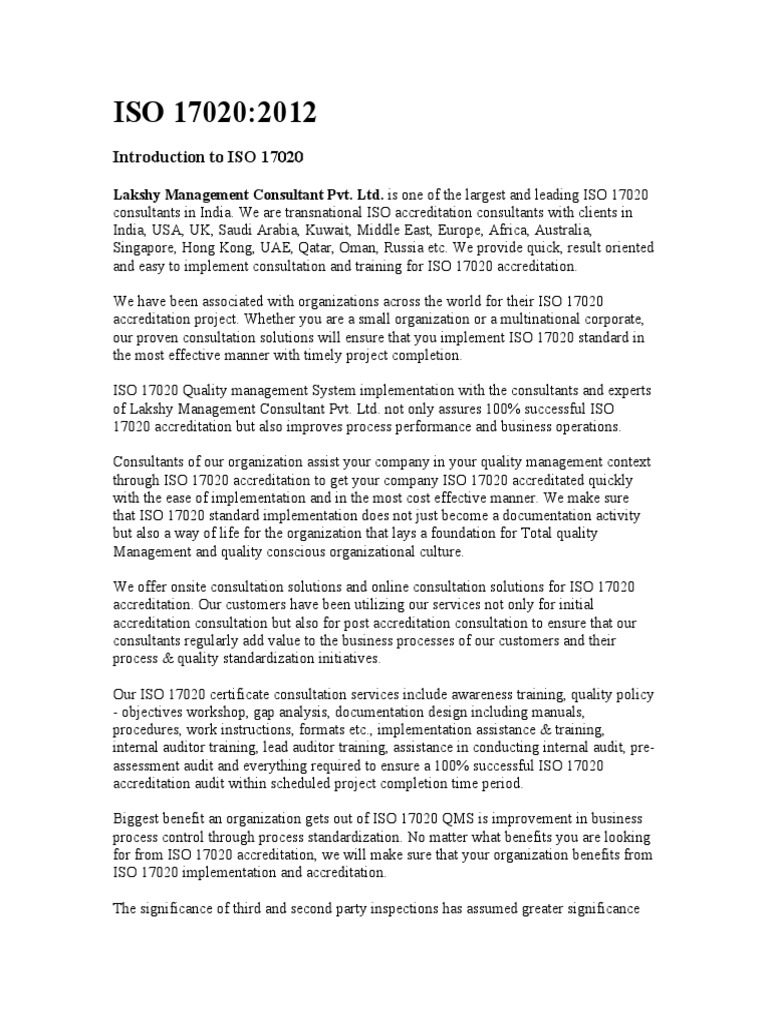 Iso 17020 | PDF | Audit | Quality Management System