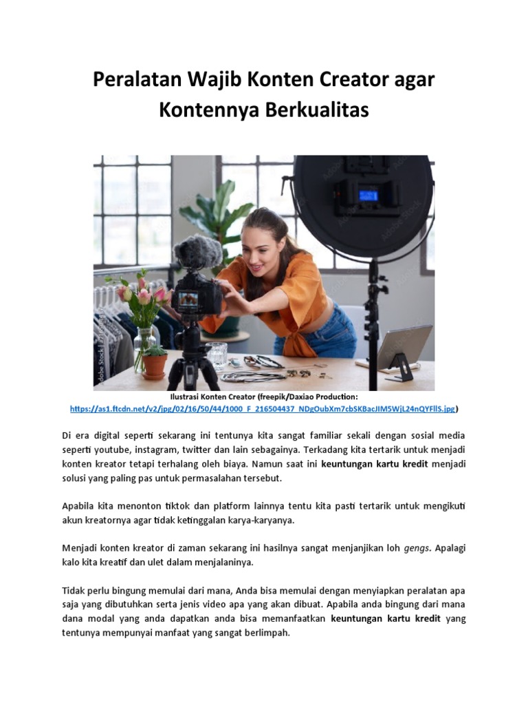Peralatan Wajib Konten Creator Agar Kontennya Berkualitas | PDF