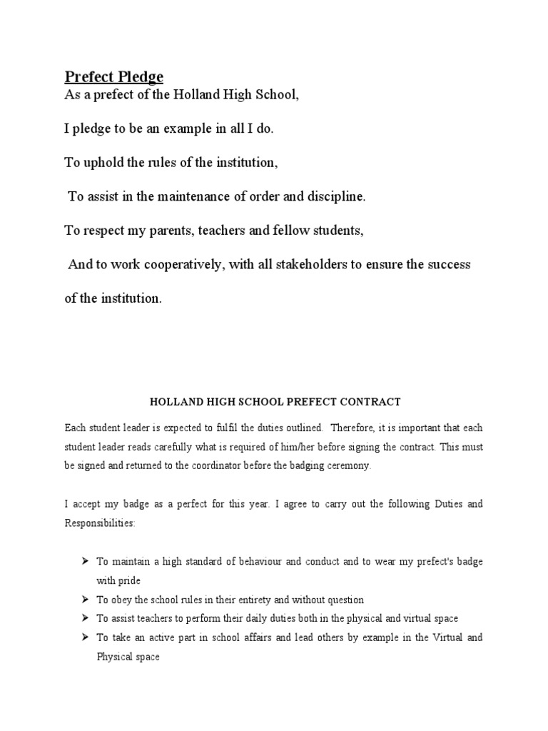 Holland High School Prefect Contract-1 | PDF