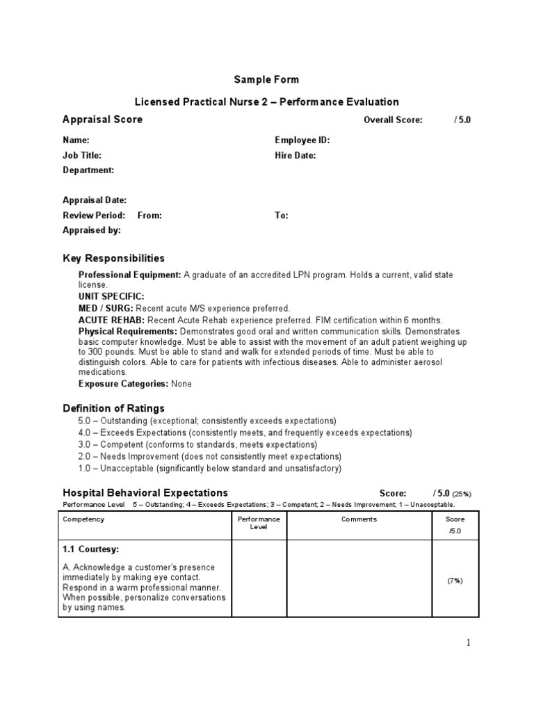Licensed Practical Nurse-Performance Evaluation | PDF | Health Care ...
