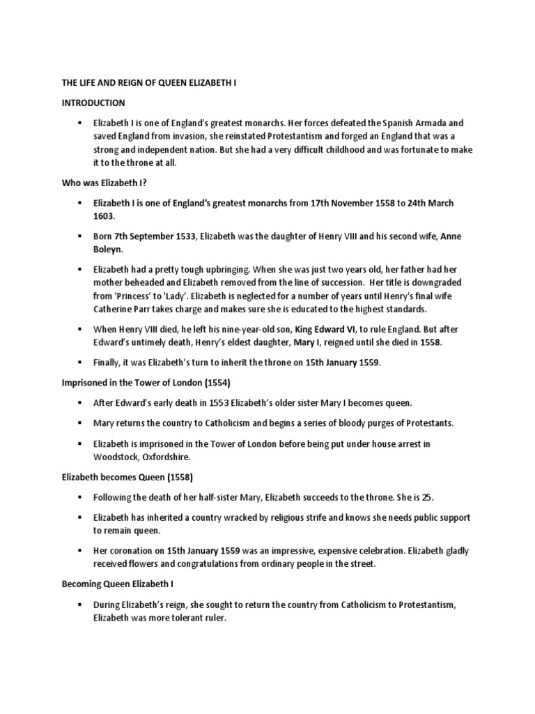 The Life and Reign of Queen Elizabeth I | PDF | Mary, Queen Of Scots ...