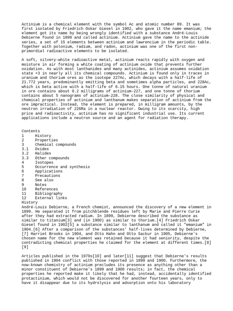 Actinium | PDF | Materials | Metallic Elements