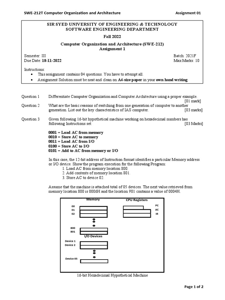 SWE-212 CO&A Assignment 1 | PDF | 64 Bit Computing | Central Processing Unit