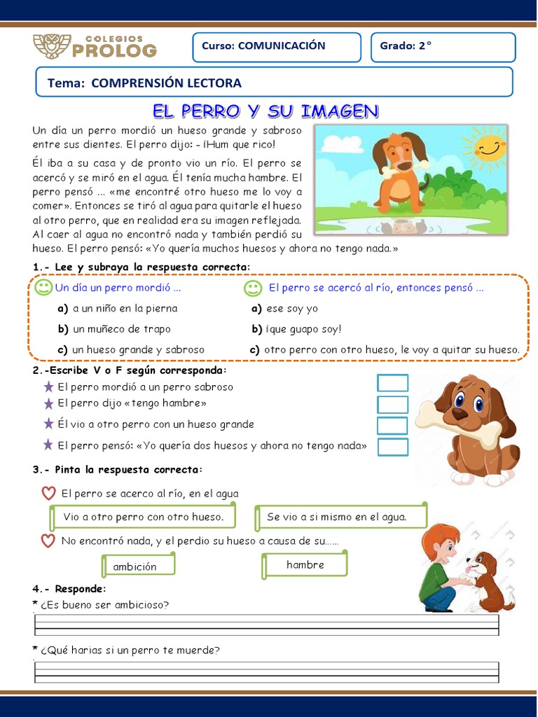 Ficha de Comprensión Lectora El Perro y Su Imagen | PDF