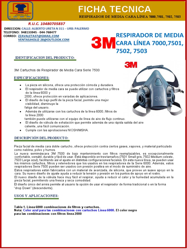Ficha Tecnica 3m Respirador 7502 | PDF | Amoníaco | Ciencias fisicas