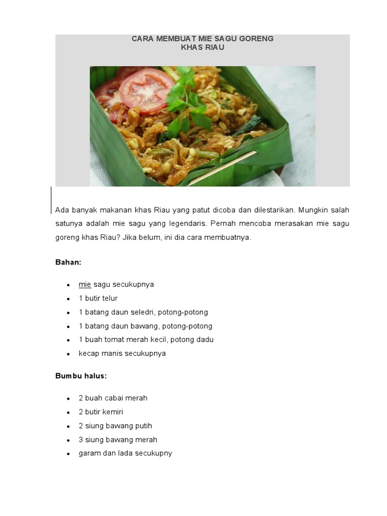 Cara Membuat Mie Sagu Goreng | PDF