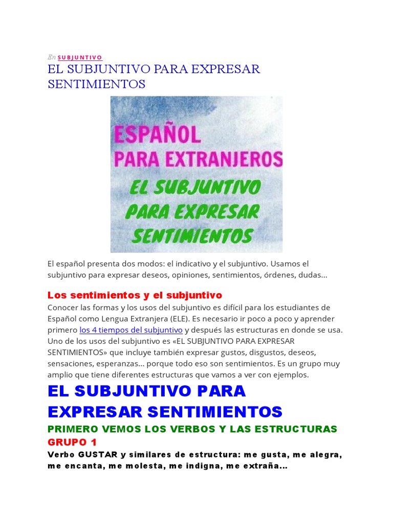 Expresar Sentimientos Con Subjuntivo | PDF | Verbo