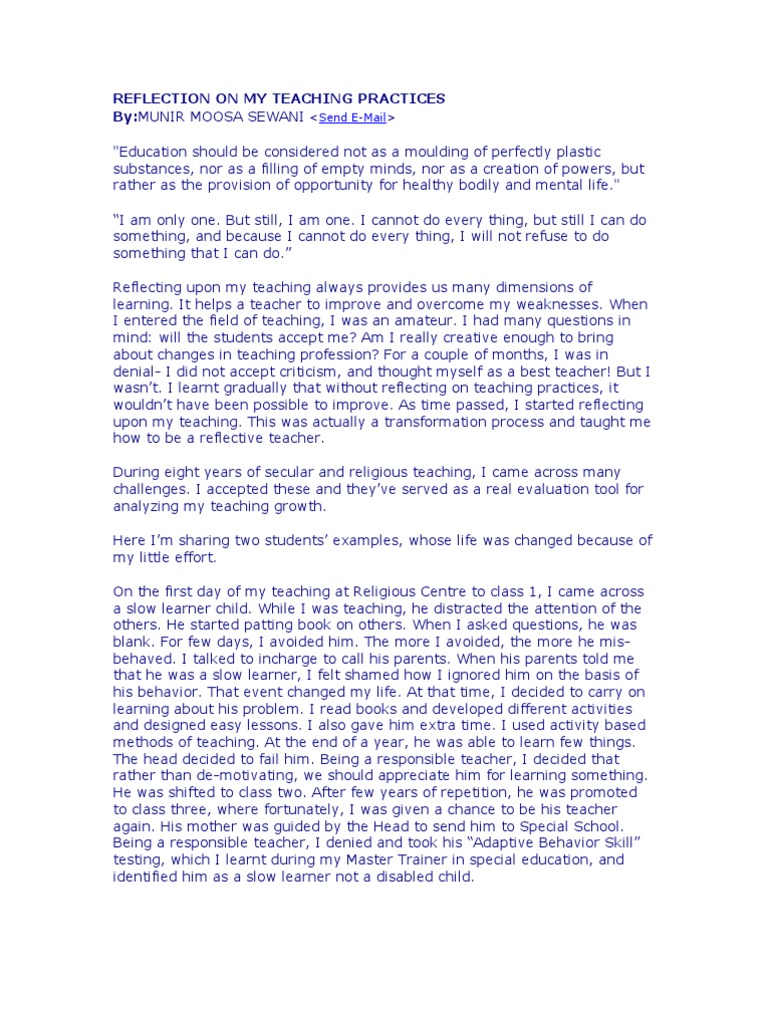 Reflection On My Teaching Practices | PDF | Teaching English As A ...