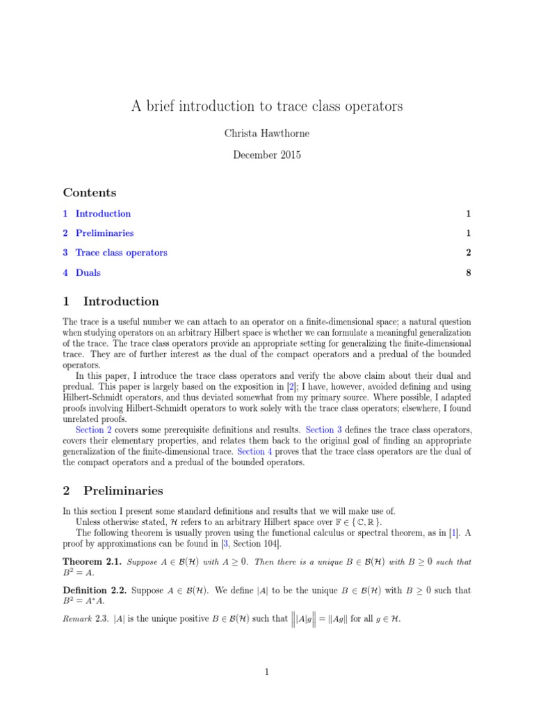 Trace Class Operators | PDF | Basis (Linear Algebra) | Theorem