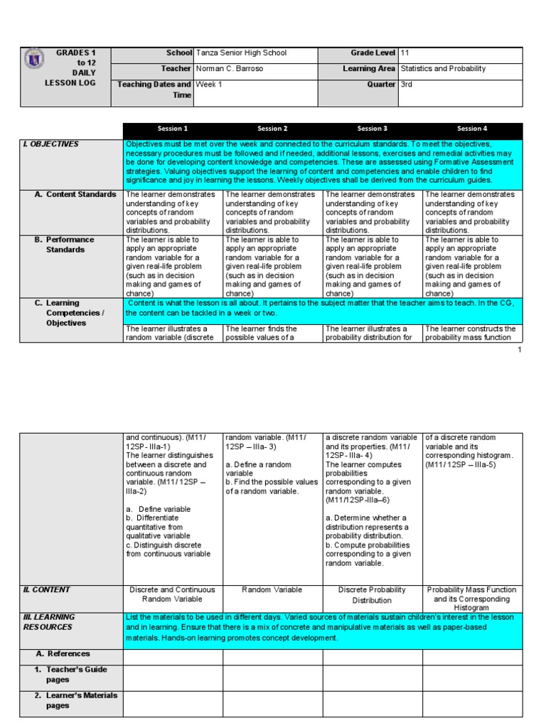 Statstics and Probability WEEK 1 | PDF | Probability Distribution | Random Variable