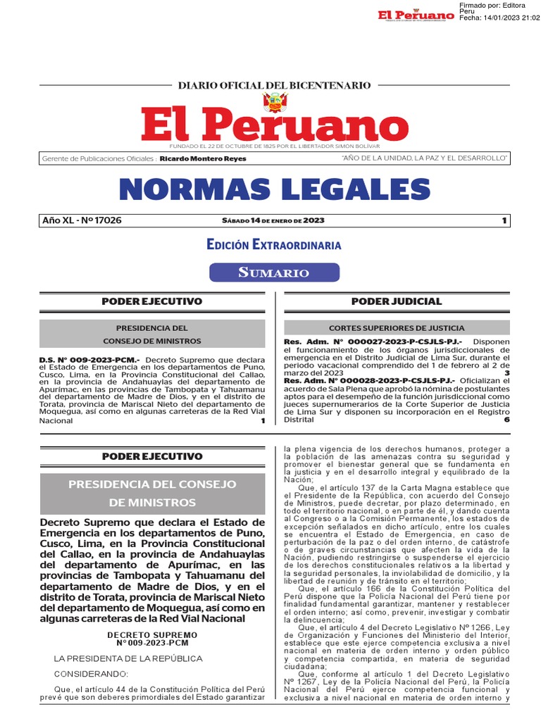 Gobierno Declara Estado de Emergencia en Lima, Callao, Puno y Cusco | Descargar gratis PDF ...
