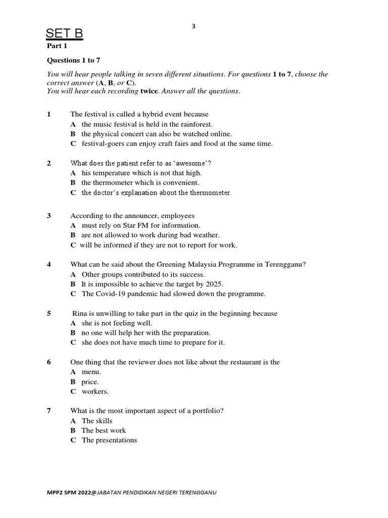 SPM 2022 Listening Comprehension Guide | PDF
