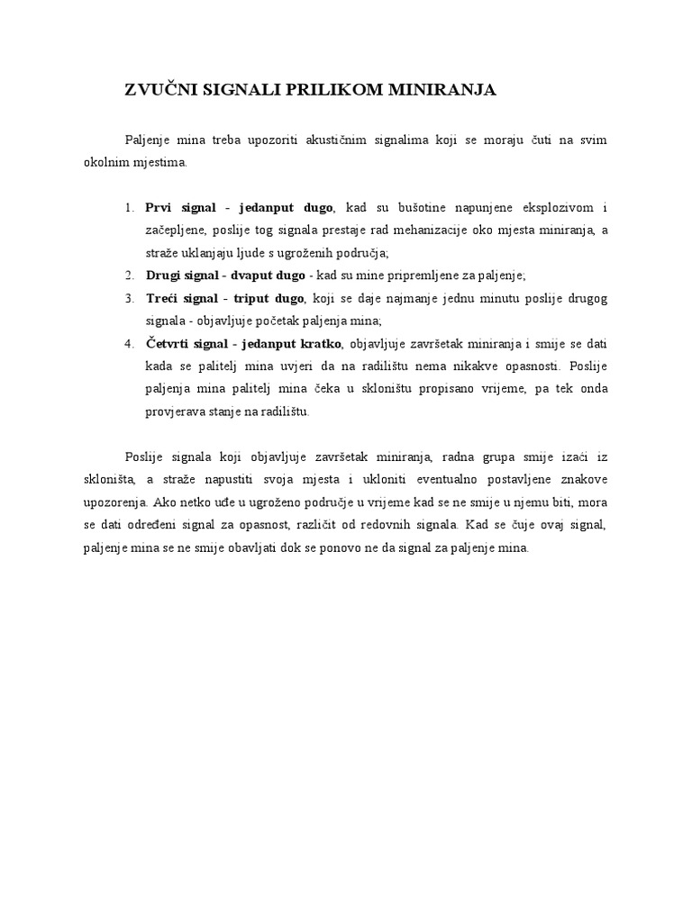 Zvucni Signali Prilikom Miniranja | PDF